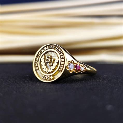 Gold Plated Class Ring Womens University Signet Ring Graduation
