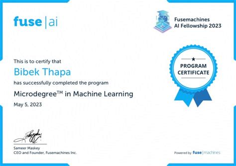completed microdegree in machine learning with fusemachines bibek thapa