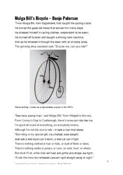 Mulga Bills Bicycle Banjo Paterson By Suzan Hanna Tpt