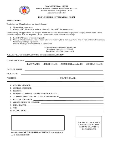 Coa Employee I D Application Form Pdf
