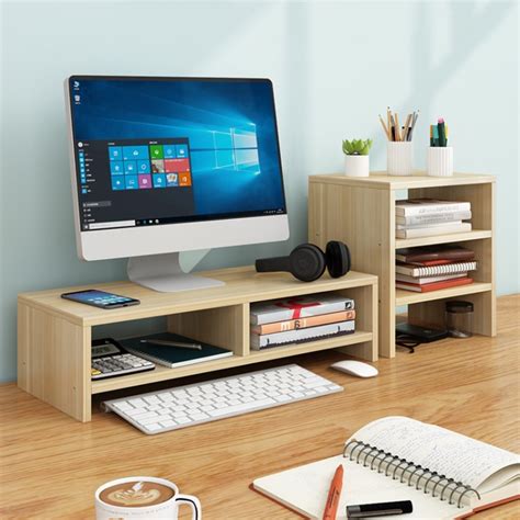 컴퓨터 상승 랙 모니터 브래킷 스토리지 랙 스타일 더블 레이어 3 레이어 라이트 월넛