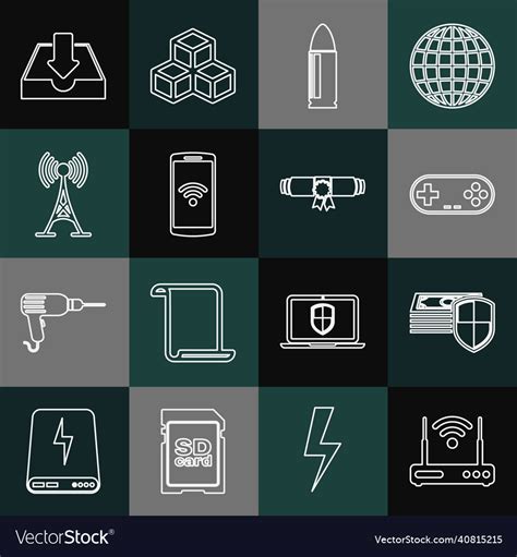 Set Line Router And Wi Fi Money Protection Vector Image