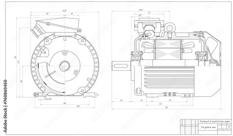 Vector Engineering Technical Drawing Of Asynchronous Motor The Design