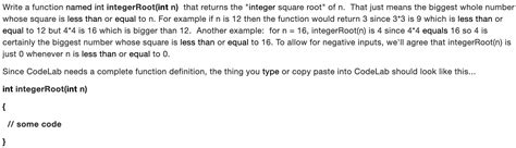 Solved Write A Function Named Int Integerrootint N That