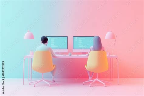 3d Icon For Teamwork And Collaboration In A Techdriven Office Flat Design Front View Digital