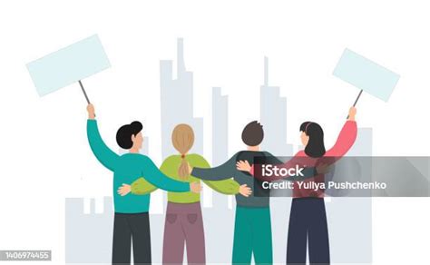 Ilustración De Personas Activistas Sosteniendo Pancartas Huelga