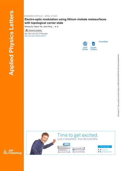 Pdf Electro Optic Modulation Using Lithium Niobate Metasurfaces With Topological Corner State