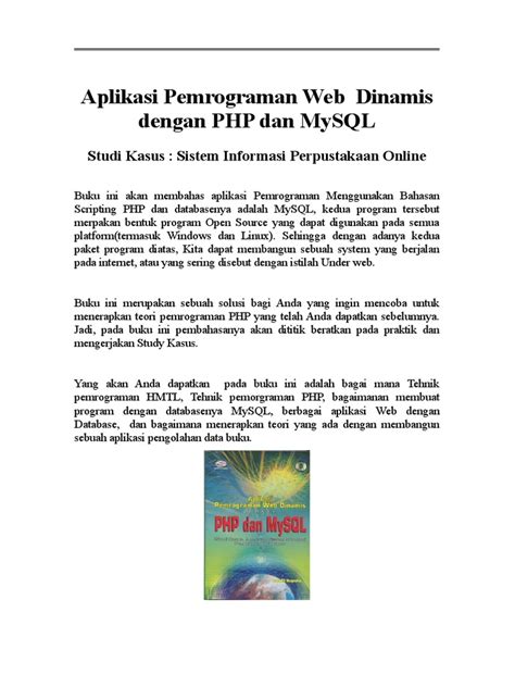 Aplikasi Pemrograman Web Dinamis Dengan Php Dan Mysql Pdf