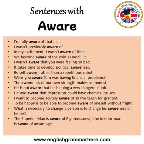sentences with aware aware in a sentence in english sentences for