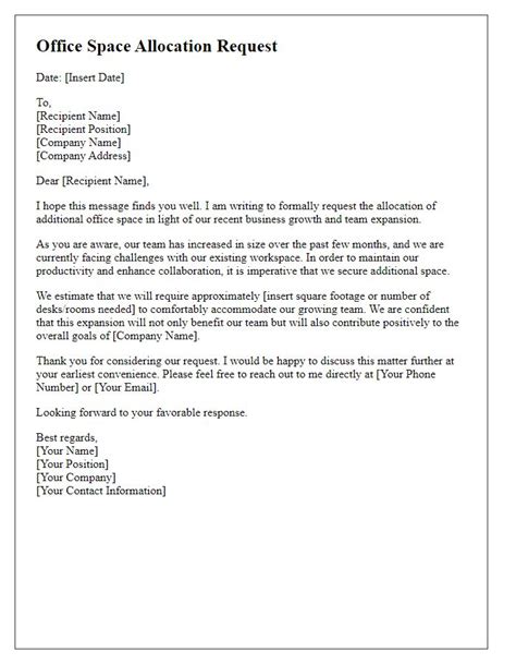 Letter Template For Request Office Space Allocation Free Samples In Pdf Letterin