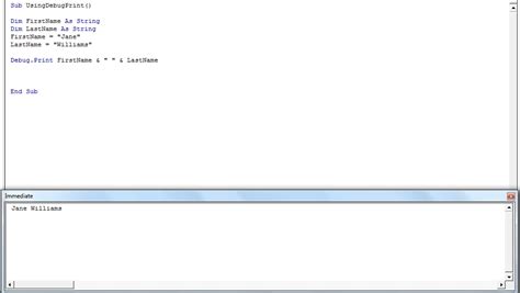 vba debug print and the immediate window automate excel