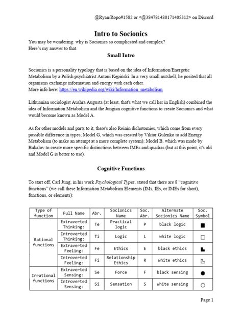 Intro To Socionics Pdf