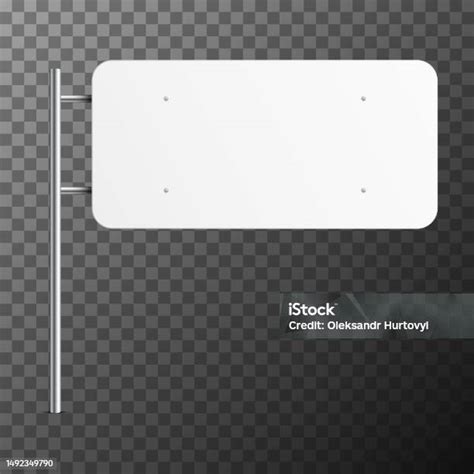측면 금속 기둥에 매달려 있는 현실적인 흰색 도로 표지판 직사각형의 빈 고속도로 빈 보드에는 텍스트를 위한 장소가 있습니다 방향 길찾기 표지판 기호 거리에 대한 스톡 벡터