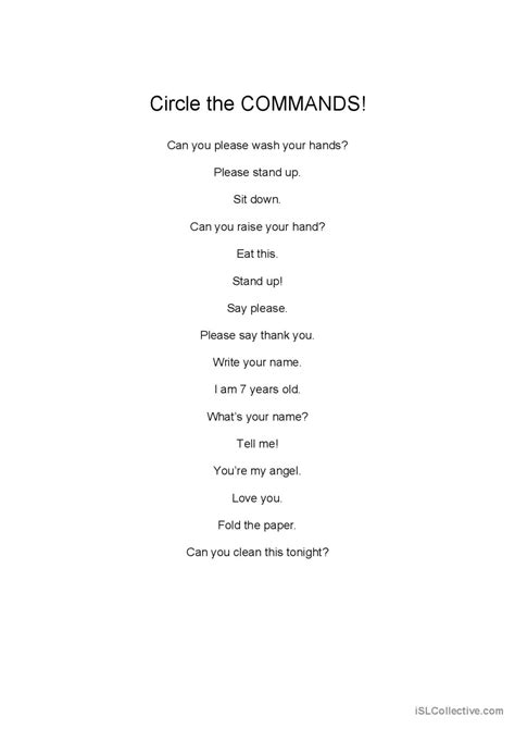 Circle The Commands English Esl Worksheets Pdf And Doc Circle The Commands English Esl Worksheets Pdf And Doc