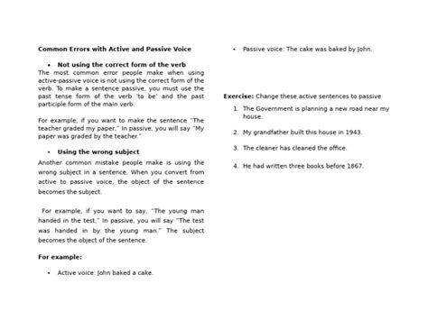 Common Errors With Active And Passive Voice Pdf