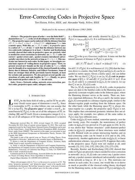 Pdf Error Correcting Codes In Projective Space