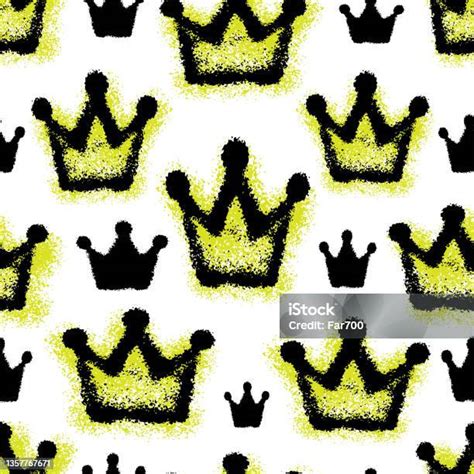흰색 배경에 격리 된 잉크 검정 색 크라운 귀여운 로얄 원활한 패턴 벡터 간단한 평면 그래픽 손으로 그린 그림 텍스처 그래피티에 대한 스톡 벡터 아트 및 기타 이미지