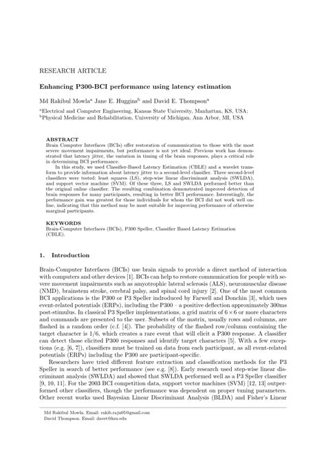 Pdf Enhancing P300 Bci Performance Using Latency Estimation