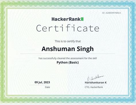 Earned Python Basic Certificate From Hackerrank Anshuman Singh Posted On The Topic Linkedin