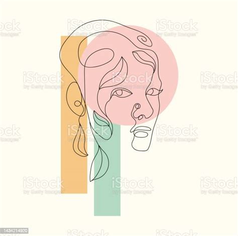 여자는 한 줄 스타일에 직면합니다 손 그리기 개념 추상적인 기하학적 인물 배경 한 라인 아트 벡터 일러스트 디자인 가리기에 대한