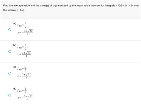 solved find the average value and the value s of c