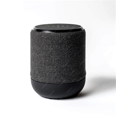 Black Smart Speaker With Fabric Cover On A White Background For Home