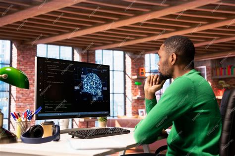 Admin Writing Code On Pc And Doing Maintenance On Artificial Intelligence Free Photo