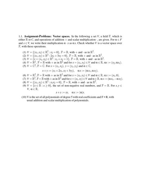 Assignment Vector Space Subspace Linear Dependence Pdf Vector Space Linear Subspace