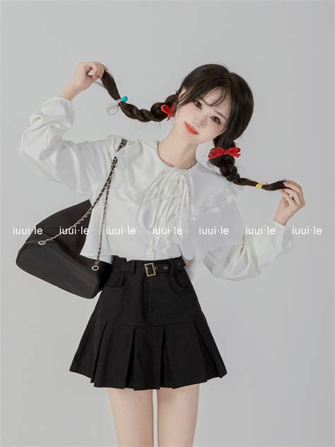iuui·le白色娃娃领衬衫女春秋百搭宽松显瘦设计感小众短款上衣_虎窝淘