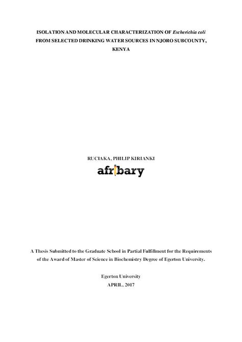 Isolation And Molecular Characterization Of Escherichia Coli From Selected Drinking Water