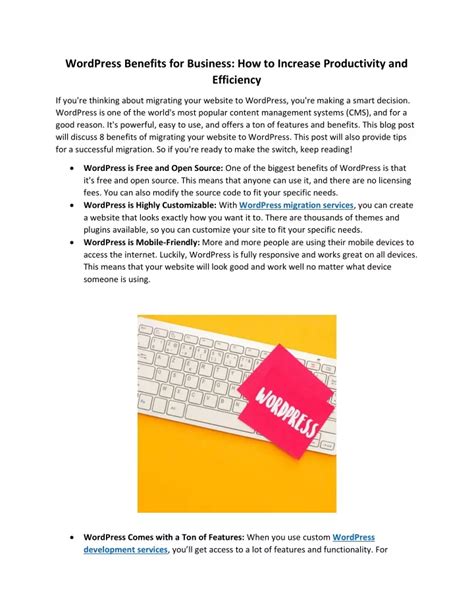 ppt wordpress benefits for business how to increase productivity and