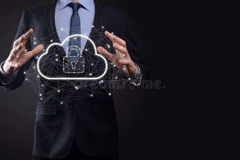 Business Man Holdholding Cloud Computing Data And Security On Global Networkingpadlock And