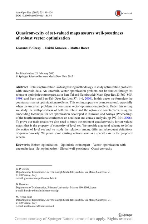 Quasiconvexity Of Set Valued Maps Assures Well Posedness Of Robust