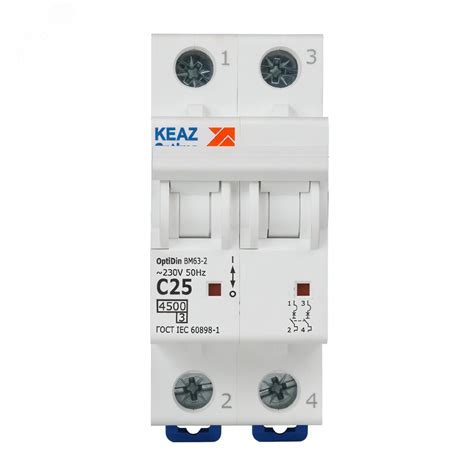 Выключатель автоматический двухполюсный 25А C 4,5кА AC OptiDin BM63 ...