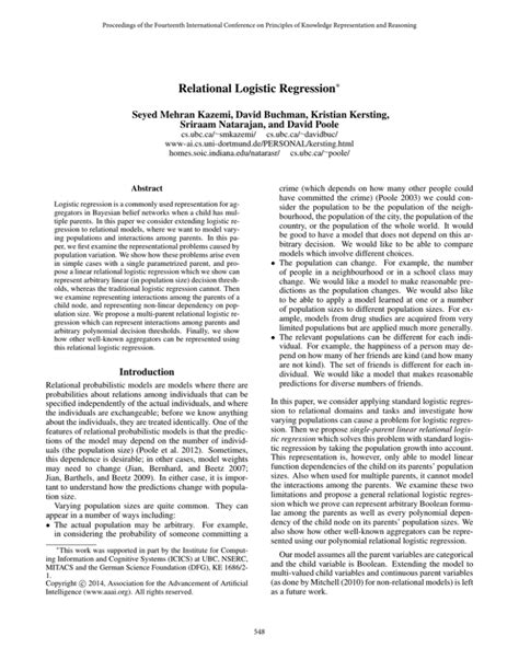 Relational Logistic Regression Seyed Mehran Kazemi David Buchman