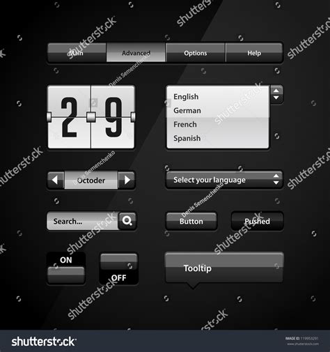 Clean Dark User Interface Controls 4 เวกเตอร์สต็อก ปลอดค่าลิขสิทธิ์