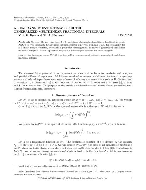 Pdf A Rearrangement Estimate For The Rough Multilinear Fractional Integrals