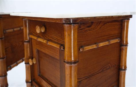 Pair Of Antique Faux Bamboo Marble Top Two Tier One Door Drawer