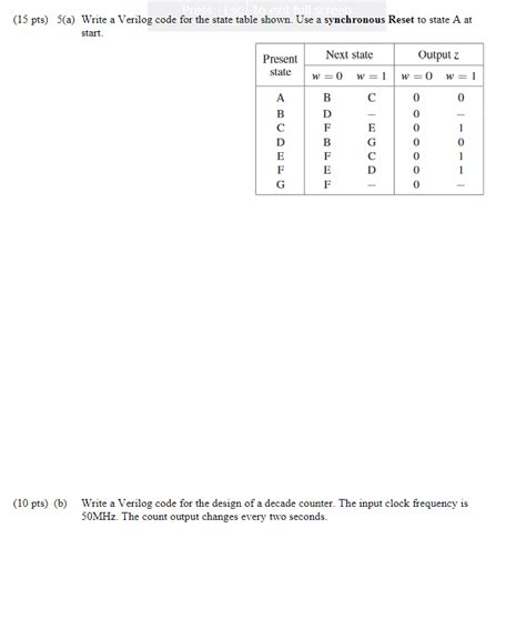 solved 15 pts 5 a write a verilog code for the state