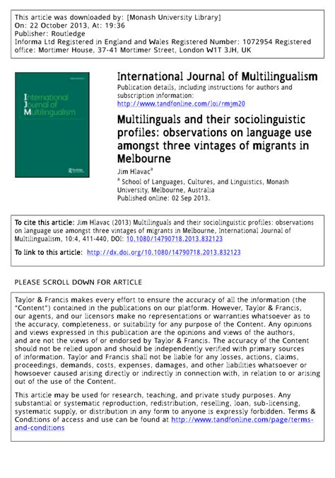 Pdf Multilinguals And Their Sociolinguistic Profiles Observations On Language Use Amongst