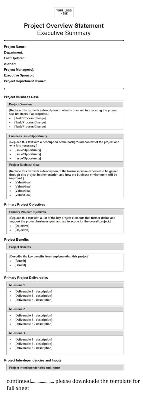 Project Overview Statement Template Sample