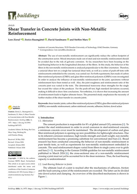 Pdf Shear Transfer In Concrete Joints With Non Metallic Reinforcement