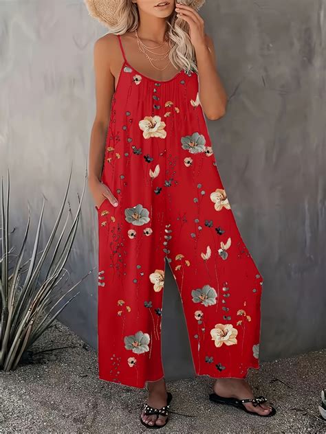 Flirty Floral Cami Jumpsuit Stylish And Comfortable Sleeveless Romper With Pockets Perfect For