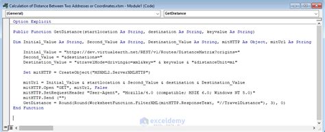 Using Excel Vba To Calculate The Distance Between Two Addresses Or