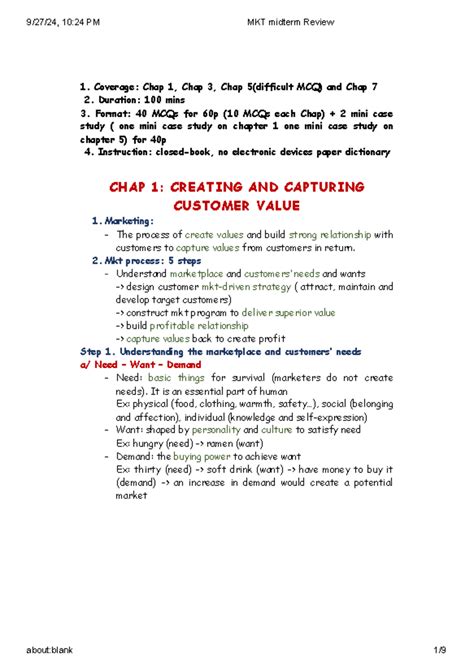 MKT Midterm Review None Coverage Chap Chap Chap Difficult MCQ And Chap Duration