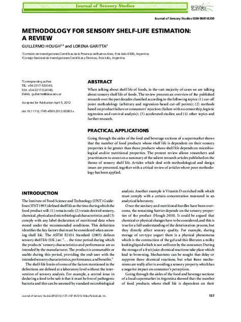 pdf methodology for sensory shelf life estimation a review