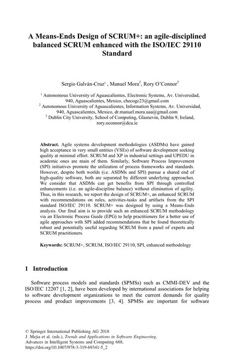 Pdf A Means Ends Design Of Scrum An Agile Disciplined Balanced Scrum Enhanced With The Iso