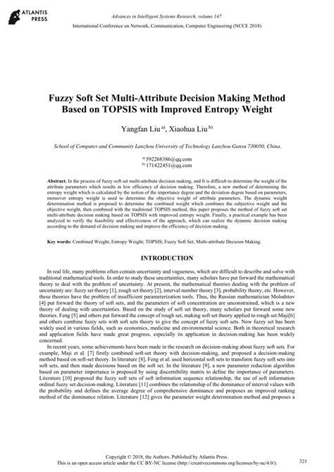 Pdf Fuzzy Soft Set Multi Attribute Decision Making Method Based On