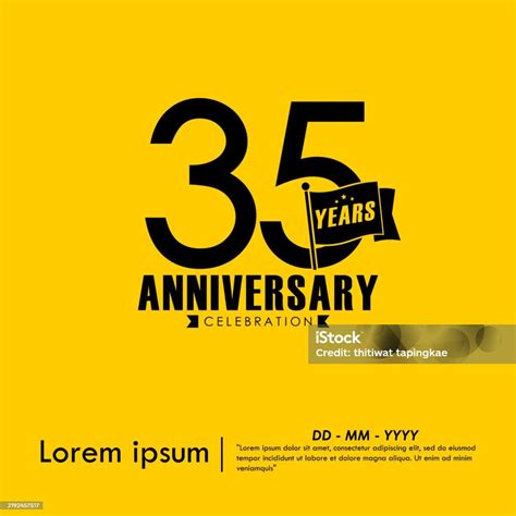 창립 35 주년 기념 엠블럼 기념일 로고는 노란색 배경에 깃대와 고립되어 있습니다 웹 전단지 포스터 인사말 카드에 대 한 벡터 일러스트 레이 션 템플릿 디자인 30th