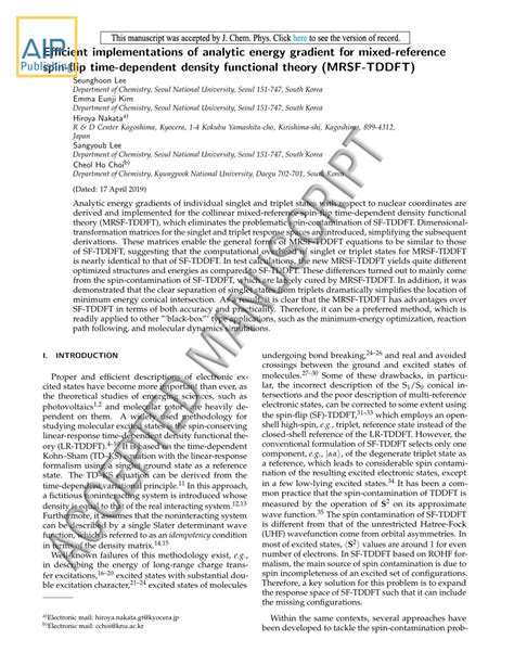 Pdf Efficient Implementations Of Analytic Energy Gradient For Mixed Reference Spin Flip Time